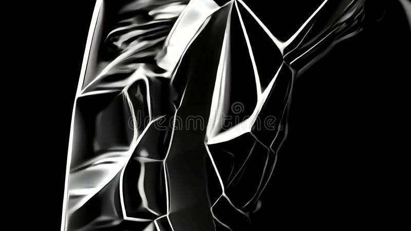 Abstract Animation with a Silver Geometric Shape on a Black Background ...