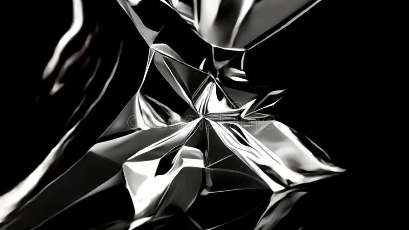 Abstract Animation with a Silver Geometric Shape on a Black Background ...