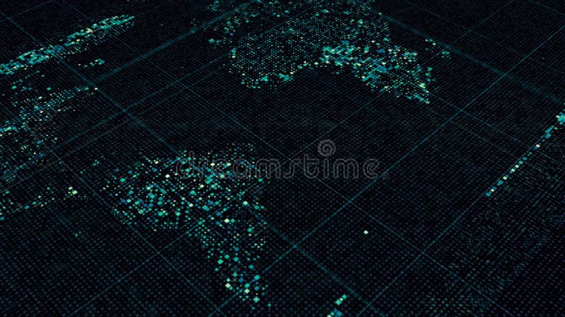 Abstract Animation of World Map in Digital Screen with Colorful Dots ...
