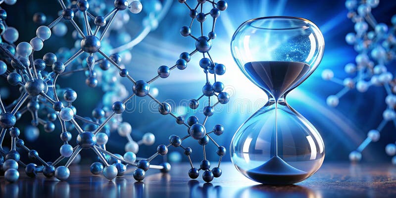 Abstract Anti Aging Concept Featuring an Hourglass and Molecular ...