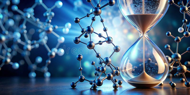 Abstract Anti Aging Concept Featuring an Hourglass and Molecular ...