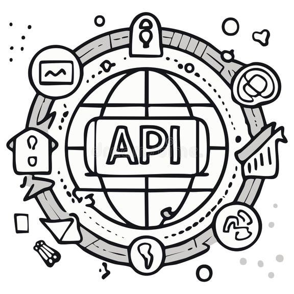 Abstract API Illustration with Globe, Connectivity and Data Flow Design Stock Vector ...