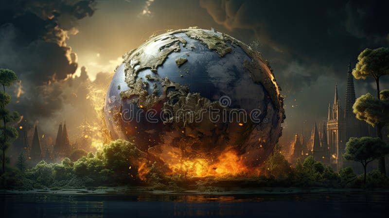Abstract Apocalyptic Background Burning and Exploding Planet Digital ...