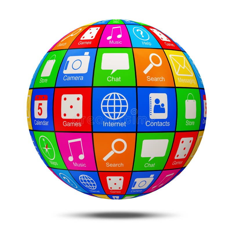 App Icons in a Sphere Pattern Stock Illustration - Illustration of ...