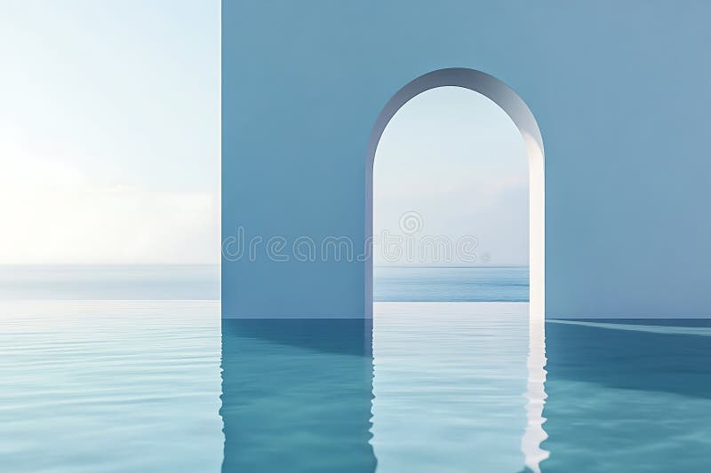 Abstract Arched Gateway Reflecting Sea, Ocean View. Minimalist Design ...