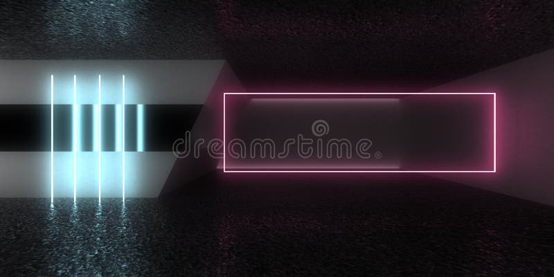 3D Abstract Architectural Background with Neon Lights. Neon Tunnel ...