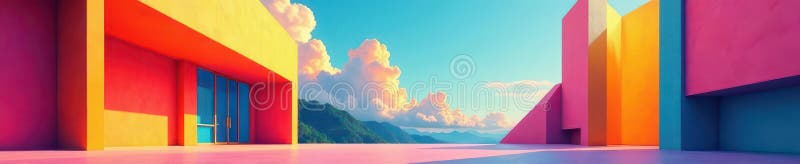 Abstract Architectural Balance, Complementary Hues, Flat Style ...