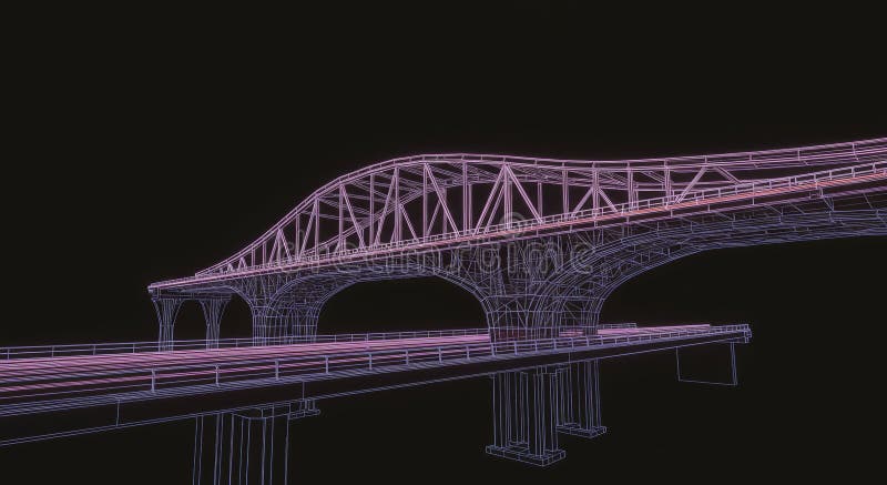 Abstract Architectural Blueprint Rendering Showcases Bridge Structure ...