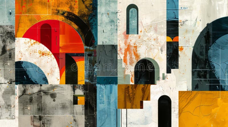 Abstract Architectural Collage Featuring Buildings, Arches, and ...