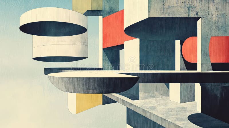 Abstract Architectural Composition Featuring Geometric Shapes and a ...