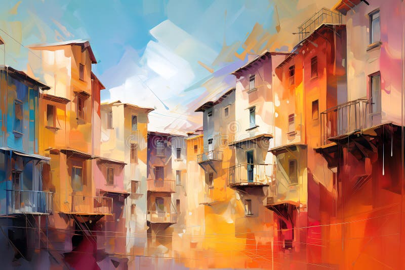 Abstract Architectural Composition. Oil Painting in Impressionism Style ...