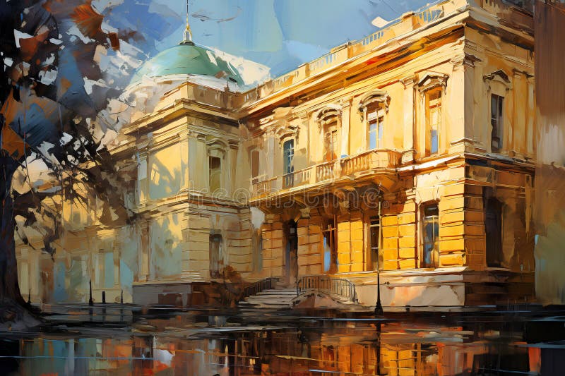 Abstract Architectural Composition. Oil Painting in Impressionism Style ...