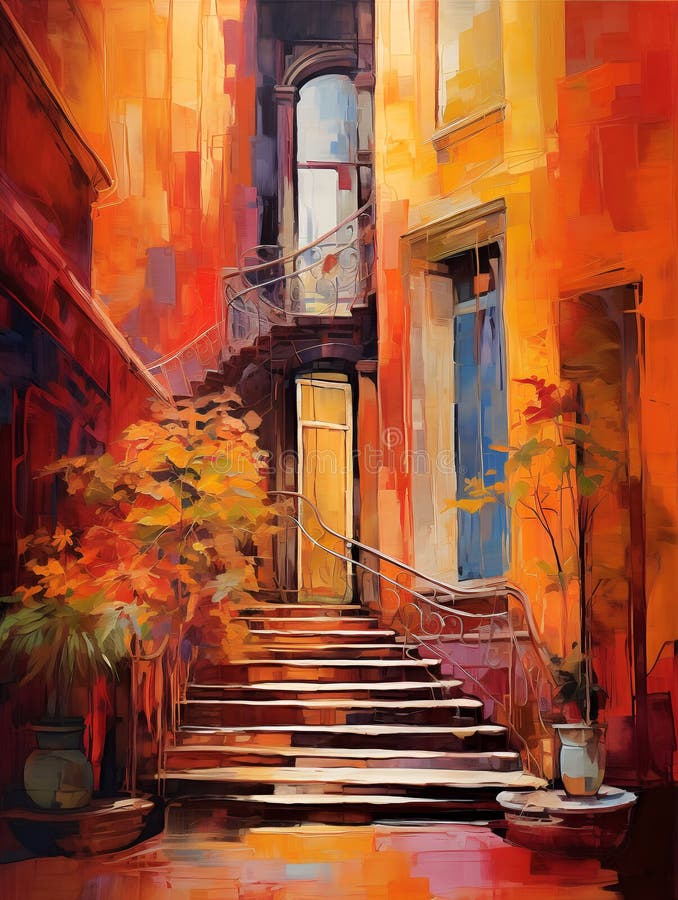 Abstract Architectural Composition. Oil Painting in Impressionism Style ...