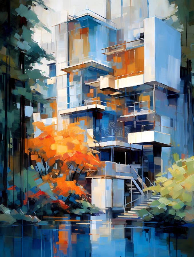 Abstract Architectural Composition. Oil Painting in Impressionism Style ...