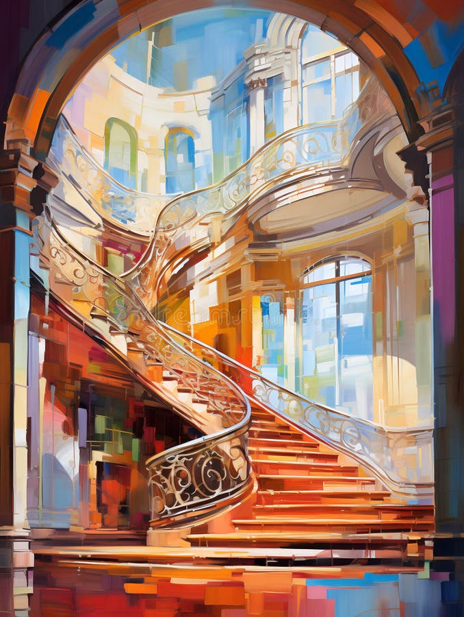 Abstract Architectural Composition. Oil Painting in Impressionism Style ...