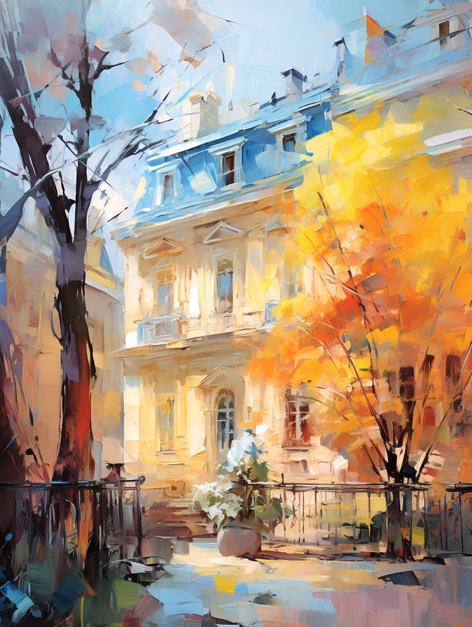 Abstract Architectural Composition. Oil Painting in Impressionism Style ...