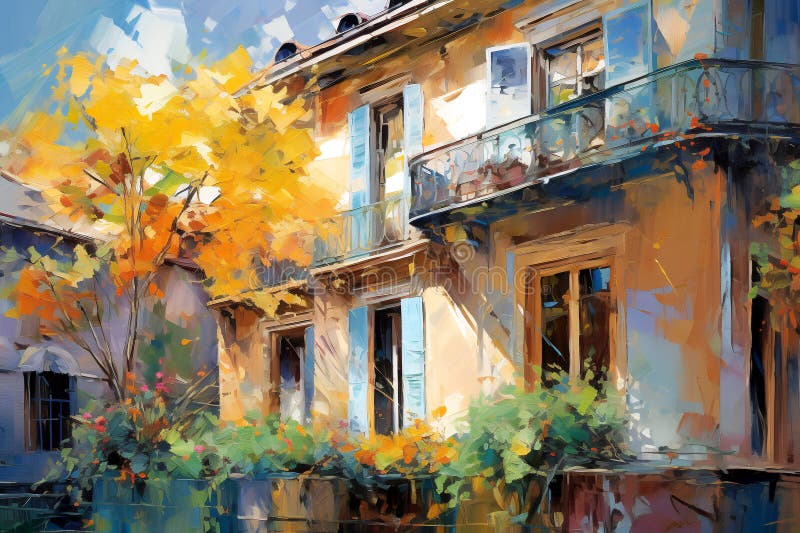 Abstract Architectural Composition. Oil Painting in Impressionism Style ...