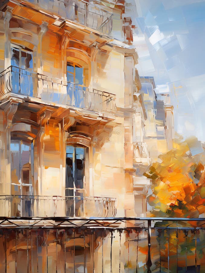 Abstract Architectural Composition. Oil Painting in Impressionism Style ...