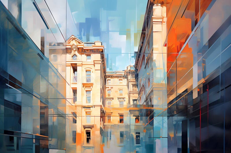Abstract Architectural Composition. Oil Painting in Impressionism Style ...