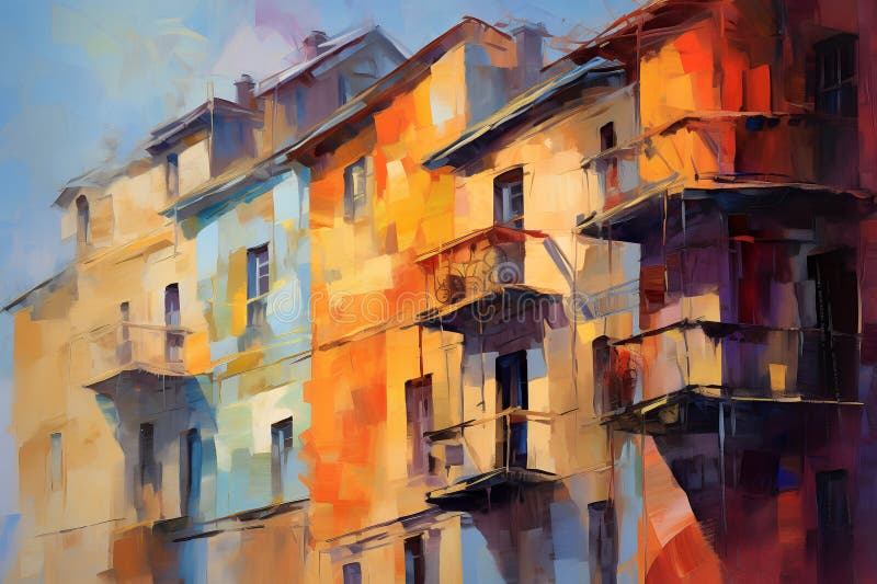 Abstract Architectural Composition. Oil Painting in Impressionism Style ...