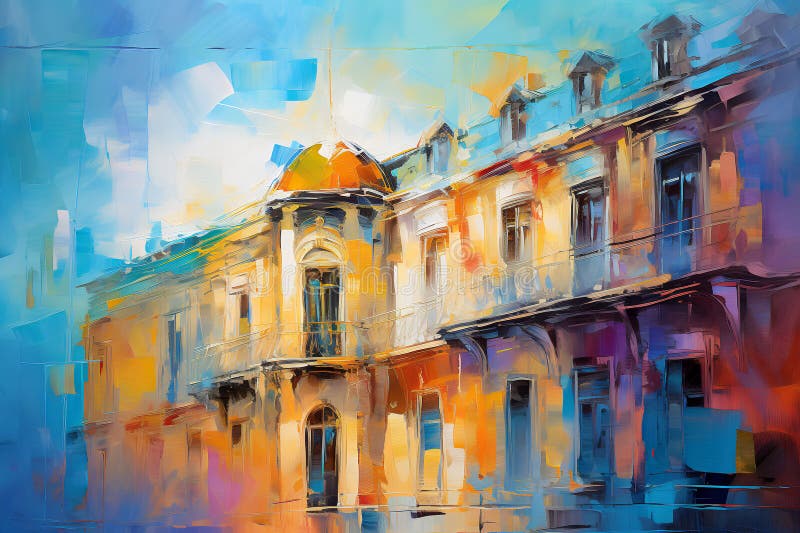 Abstract Architectural Composition. Oil Painting in Impressionism Style ...