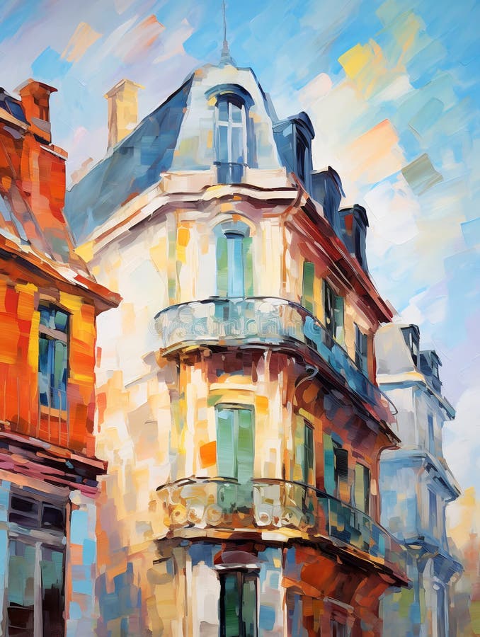 Abstract Architectural Composition. Oil Painting in Impressionism Style ...