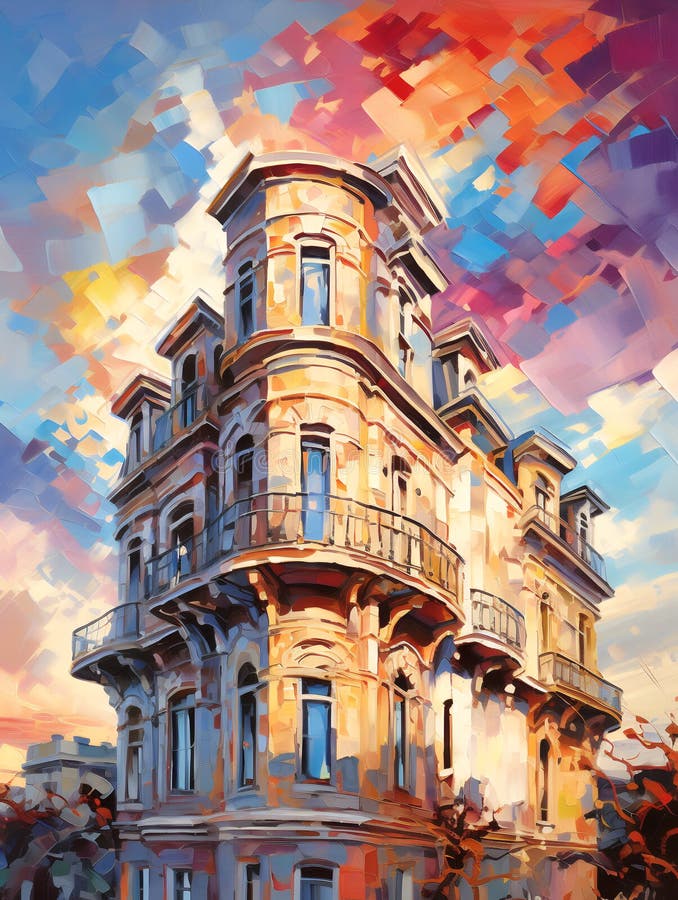 Abstract Architectural Composition. Oil Painting in Impressionism Style ...