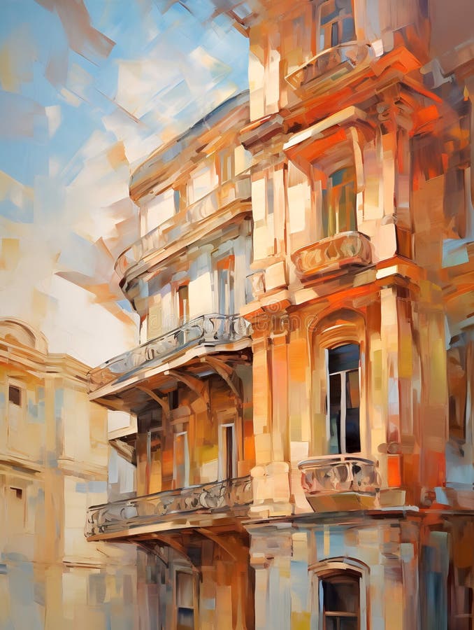 Abstract Architectural Composition. Oil Painting in Impressionism Style ...