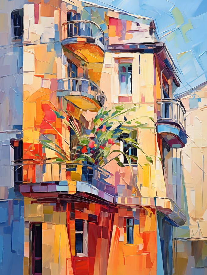 Abstract Architectural Composition. Oil Painting in Impressionism Style ...