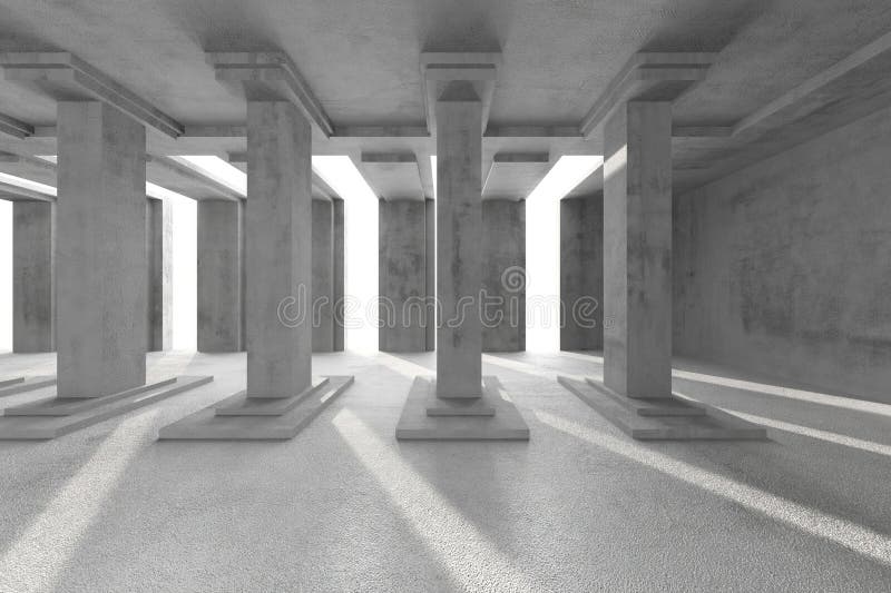 Abstract Architectural Concrete Pillars in Modern Empty Interior Space ...