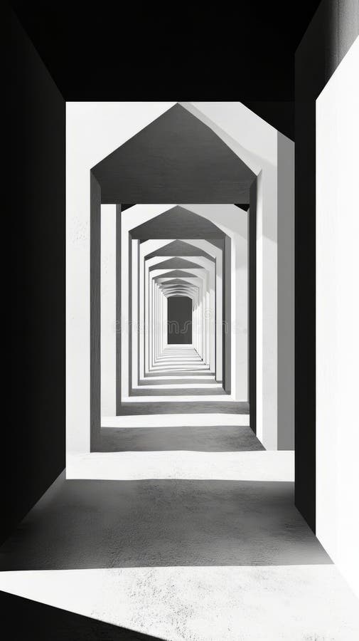 Abstract Architectural Corridor with Geometric Shadows in Monochrome ...