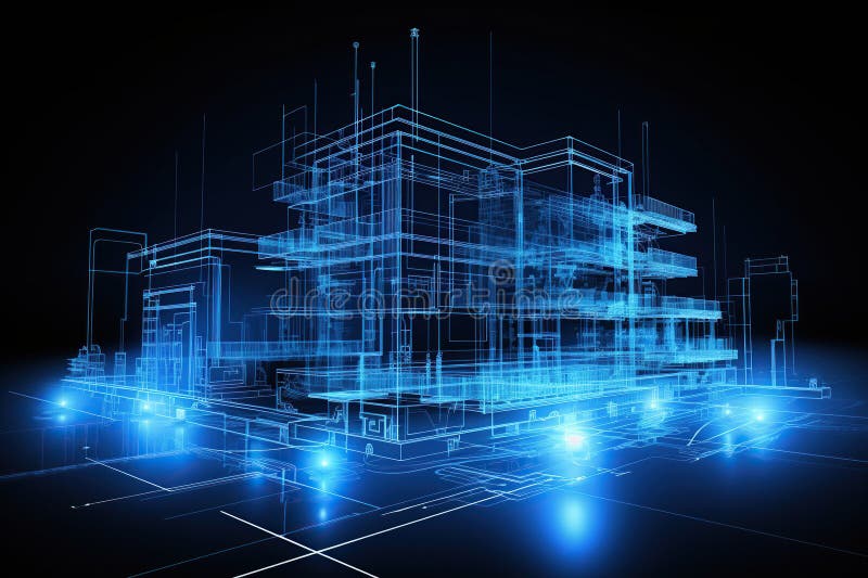 Abstract Architectural 3D Wireframe Render of a Modern Office Building ...