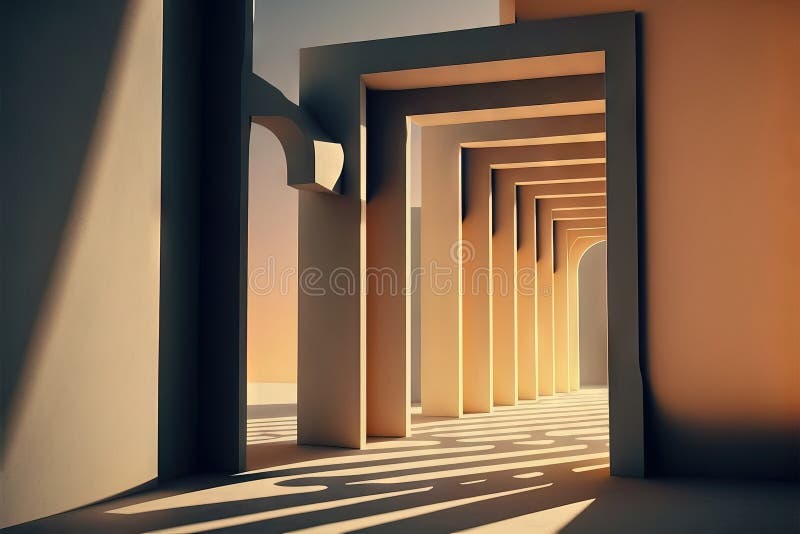 Abstract Architectural Design, a Long Corridor with Columns and a ...