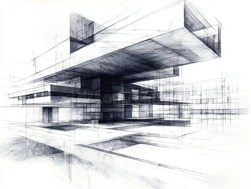 Abstract Architectural Design Sketch Featuring Modern Construction ...