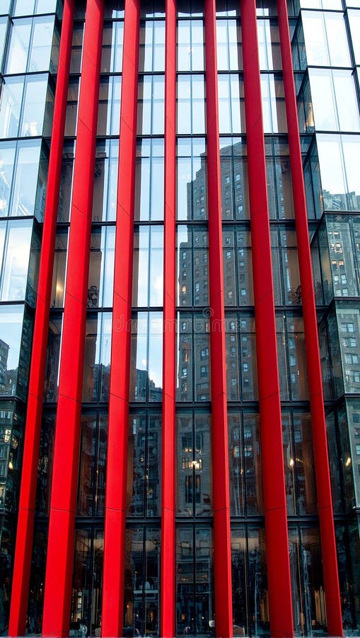 Abstract Architectural Detail with Red Shading Fins on a Skyscraper ...