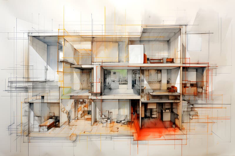 Abstract Architectural Drawing of a Modern House. Architectural Project ...