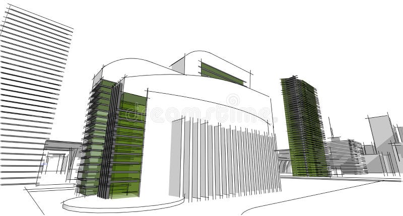 Abstract Architectural Drawing Sketch, City Scape, 3D Illustration ...