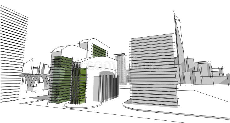 Abstract Architectural Drawing Sketch, City Scape, 3D Illustration Stock Illustration ...