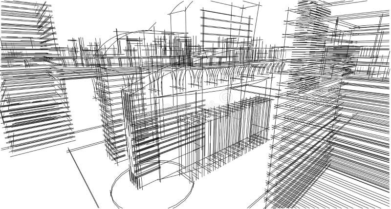Abstract Architectural Drawing Sketch, City Scape, 3D Illustration ...
