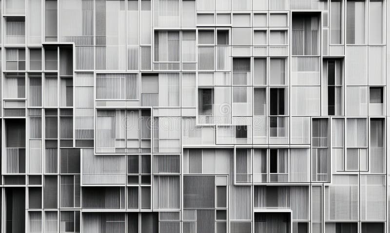 Abstract Architectural Facade with Geometric Window Patterns, Modern ...
