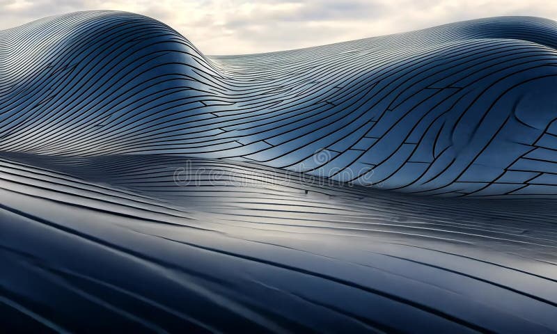 Abstract Architectural Facade with Undulating, Layered Metallic Panels ...