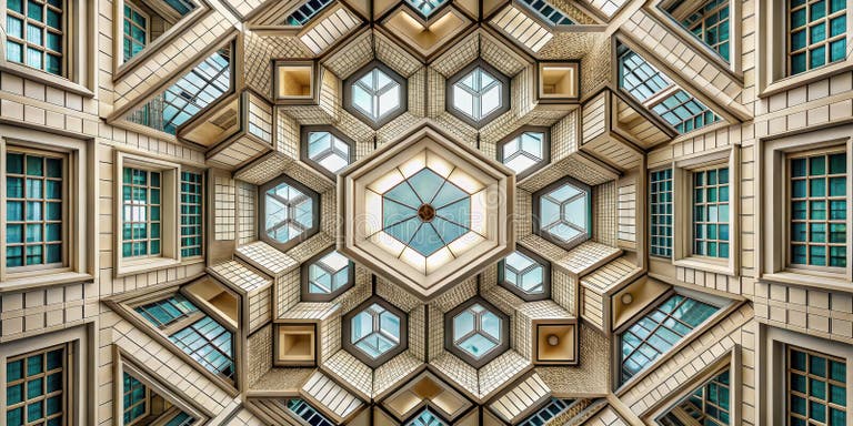 Abstract Architectural Hexagonal Pattern with Multiple Windows and ...