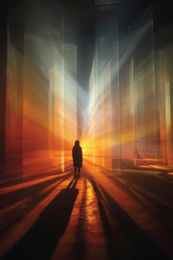 Abstract Architectural Installation: a Person in a Light-Filled Space ...