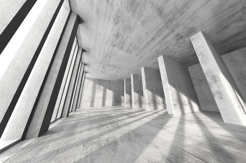 Abstract Architectural Interior with Concrete Columns and Sunlight ...