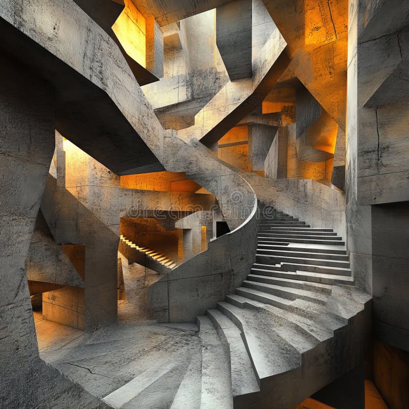 Abstract Architectural Interior with Dramatic Concrete Staircases Stock ...
