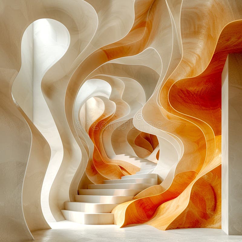 An Abstract Architectural Journey through Winding, Colorful Pathways in ...