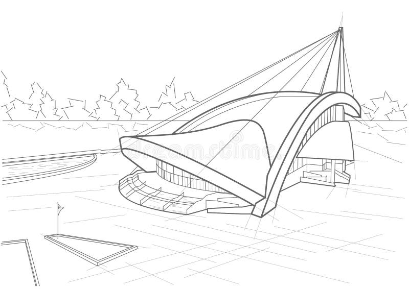 Architectural Sketch Concert Hall Building Stock Vector - Illustration ...