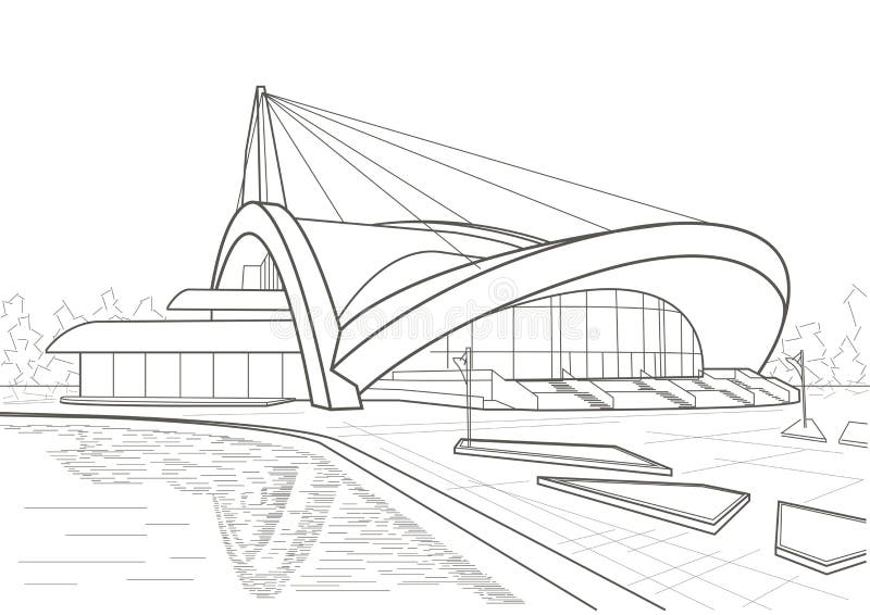 Lnear Sketch of Modern Concert Hall Building Stock Vector ...