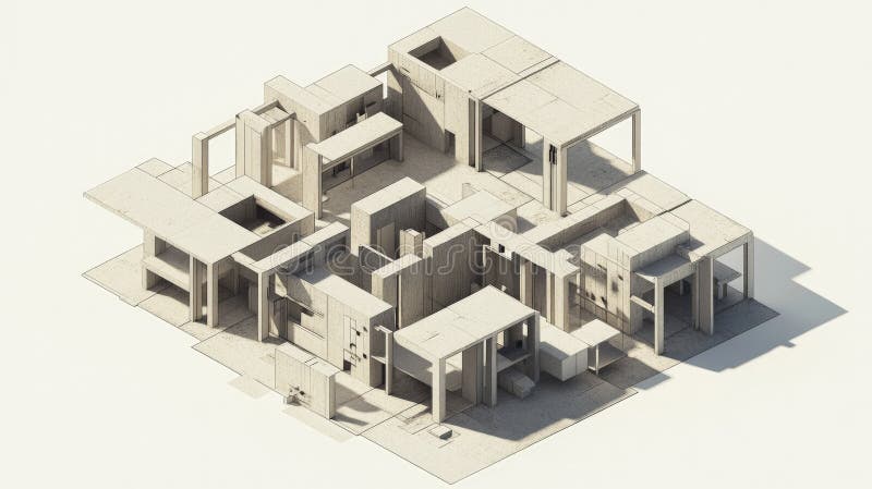 Abstract Architectural Model Beige Concrete Structure Design Isometric ...