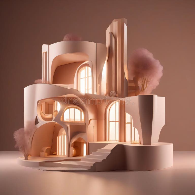 Abstract Architectural Model with Curved Structures. Stock Illustration ...